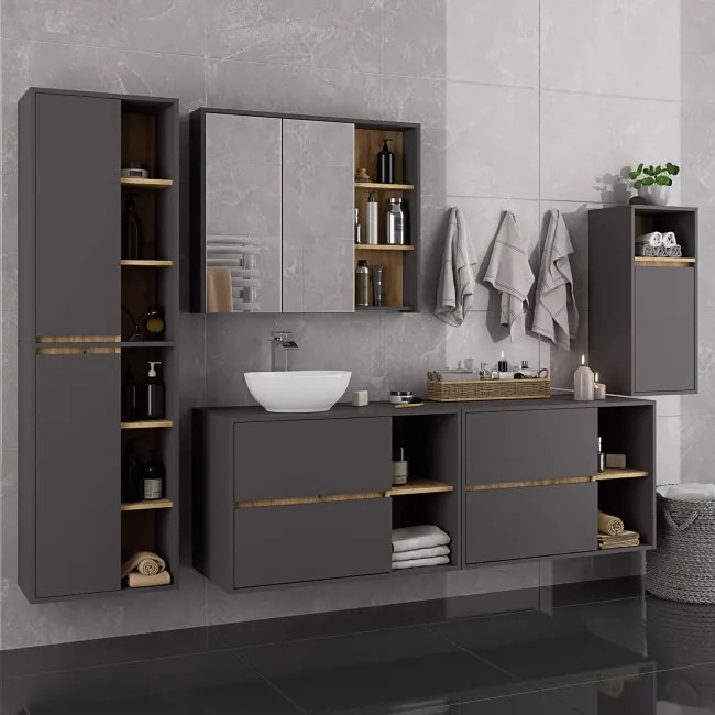 Skříňka pod umyvadlo VAMI W90 2SZ grafitová / šedá / dub artisan
