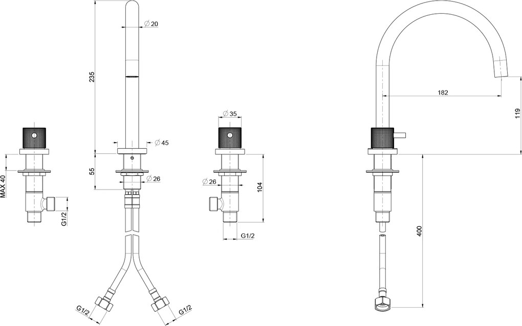 Sapho Sapho, ULTRASAN tříprvková umyvadlová baterie bez výpusti, černá mat, UT017VB
