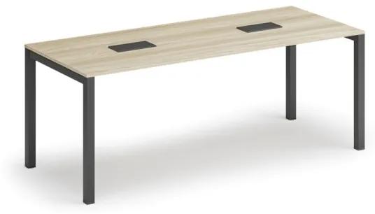 Stůl SQUARE 2000 x 800 x 750, dub přírodní + 2x stolní zásuvka TYP II, černá
