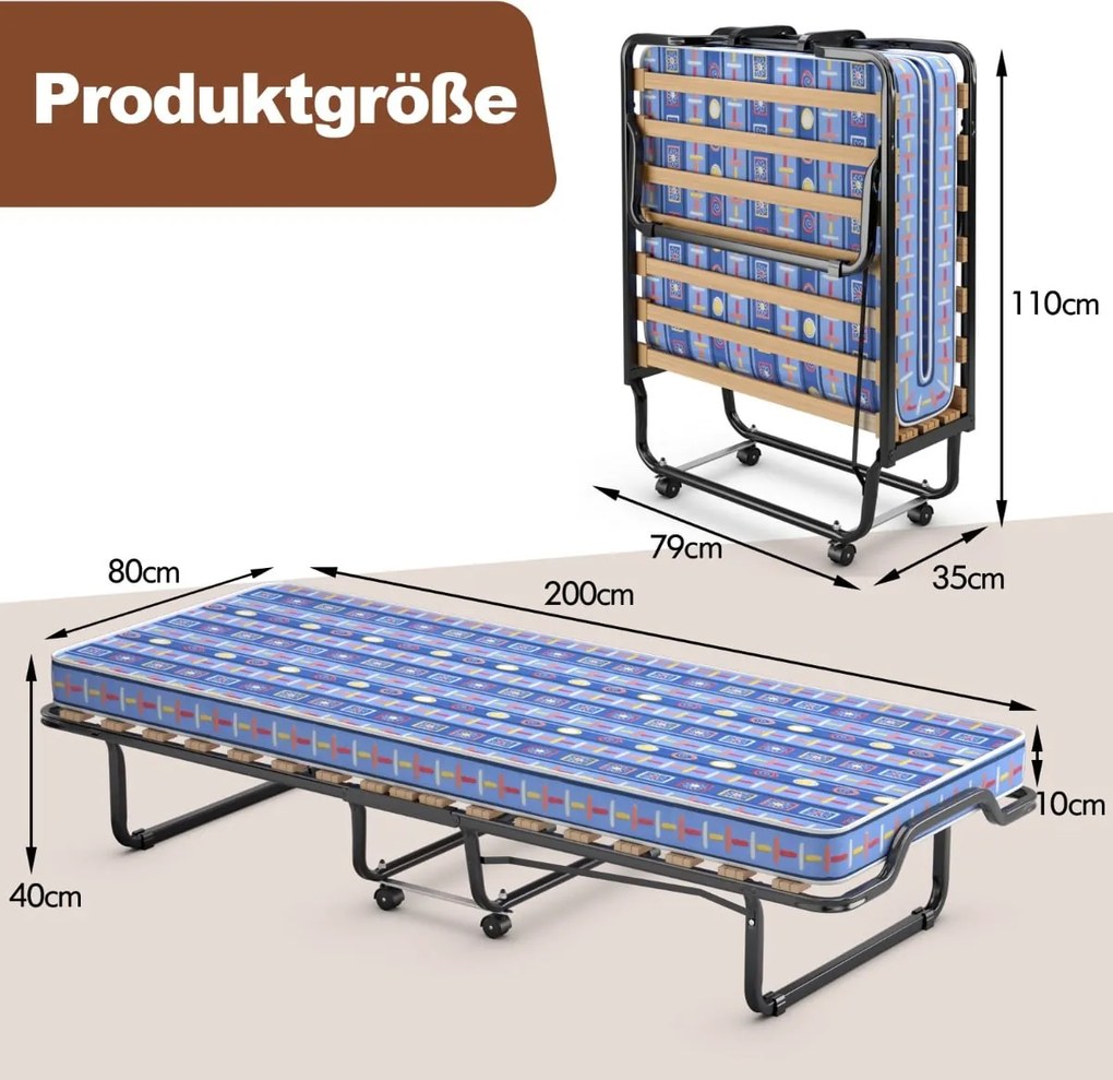 Costway Skládací postel pro hosty skládací s matrací z paměťové pěny modrá