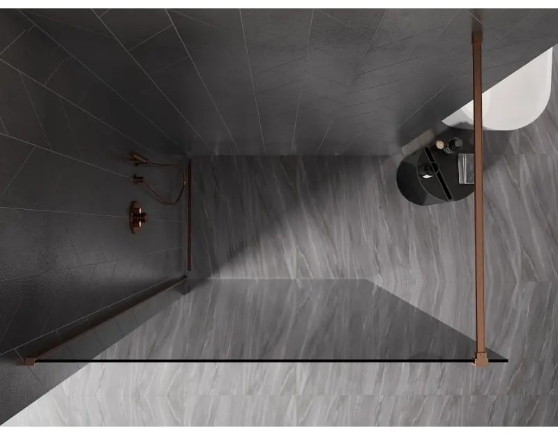Mexen, Mexen Kioto-X sprchová stěna 50 x 200 cm, grafit 10 mm, broušená měď - 800-050-101-65-40-X