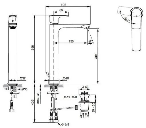 Ideal Standard Connect Air Baterie umyvadlová vysoká bluestart s odtokovou garniturou A7026AA