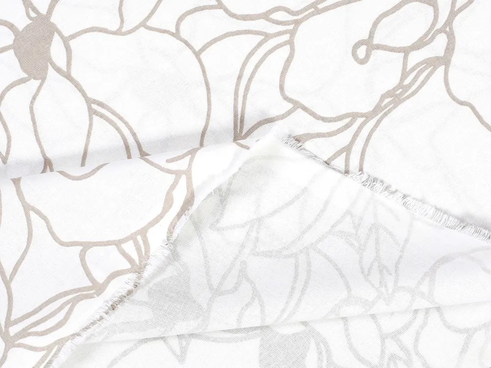 Biante Bavlněný závěs Sandra SA-268 Béžové designové květiny na bílém 140x230 cm