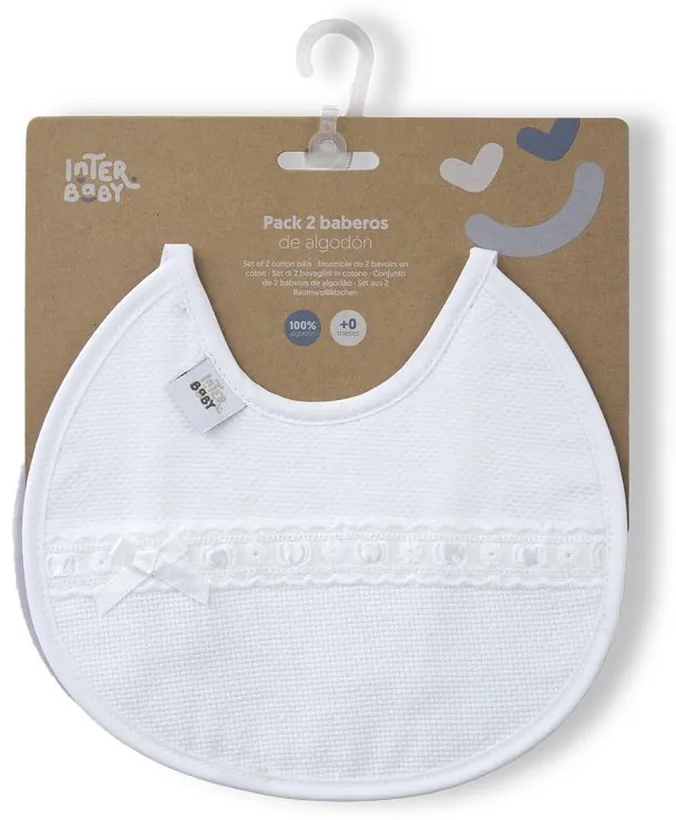 Interbaby Bavlněný bryndák 2 ks s ozdobným lemem bílý šedý kulatý