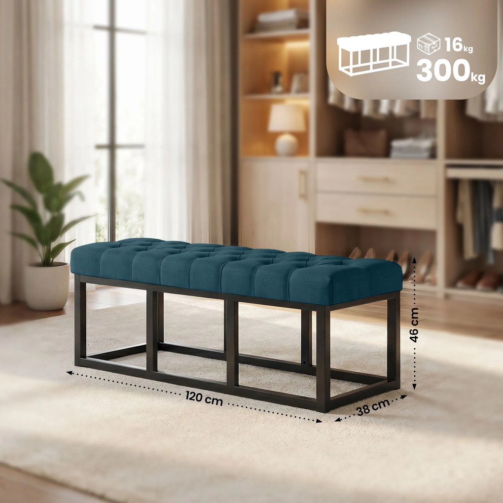 Lavice Amun látka černá konstrukce 120 cm – modrá