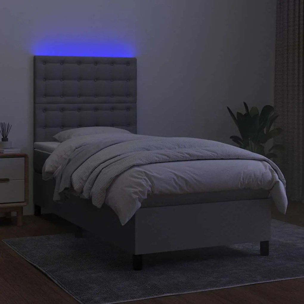 Box spring postel s matrací a LED světle šedá 100x200 cm textil 3135173