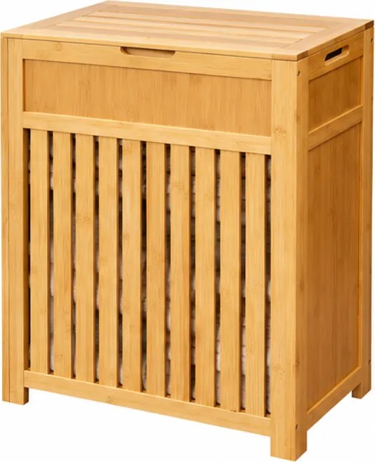 koš na prádlo, s víkem, 80 l, bambus/dřevo, 63x51x28 cm, přírodní, Dekorino KP20260010