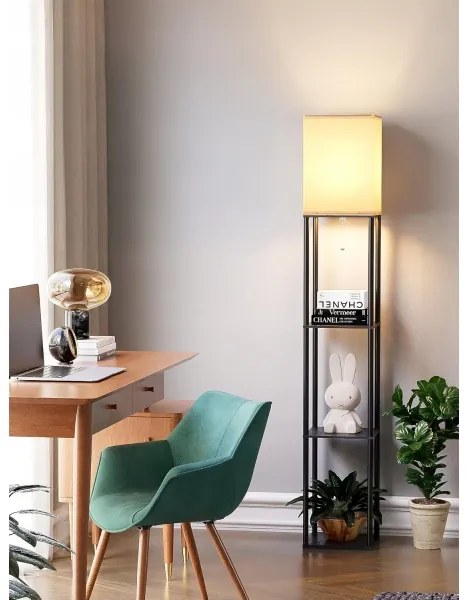 Stojací lampa s poličkami 1xE27/40W/230V 160 cm černá/bílá