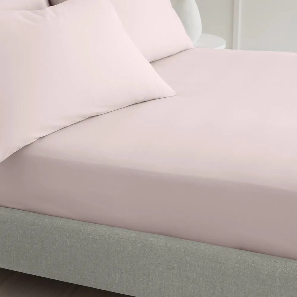 Růžové napínací prostěradlo z bavlněného perkálu 185x200 cm Cotton Percale – Bianca
