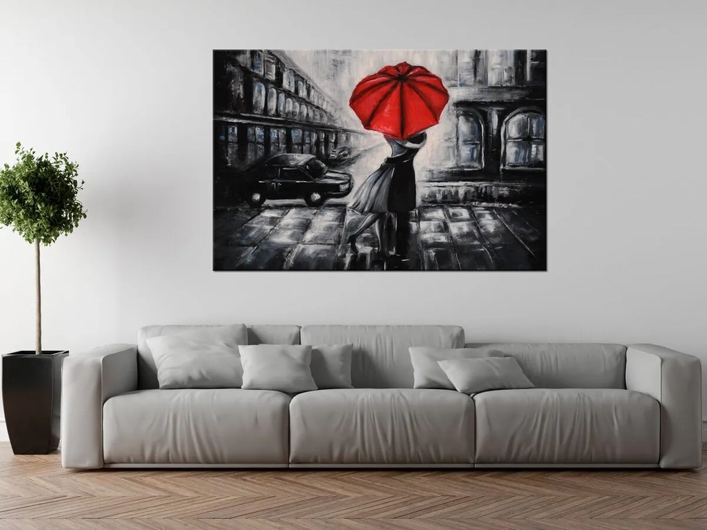 Gario Ručně malovaný obraz Červený polibek v dešti Rozměry: 120 x 80 cm