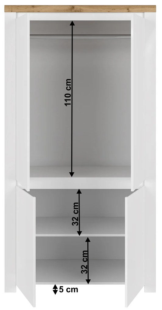 Kondela Skříň 4D, bílý lesk/dub wotan, VILGO