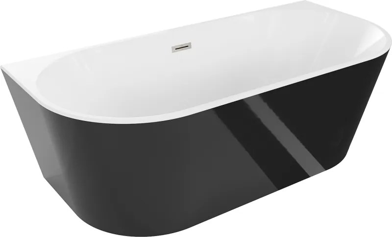 Mexen Oval, volně stojící nástěnná vana 180 x 80 cm, bílá-černá, broušená ocel přepad, 52671808075-97