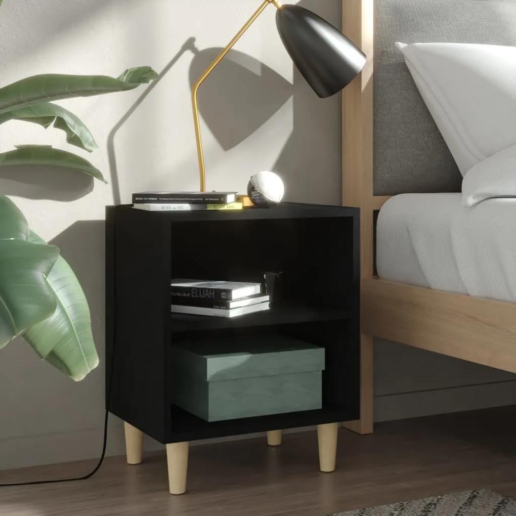 vidaXL Noční stolek s masivními dřevěnými nohami 40 x 30 x 50 cm [805779] Barva: černá s vysokým leskem