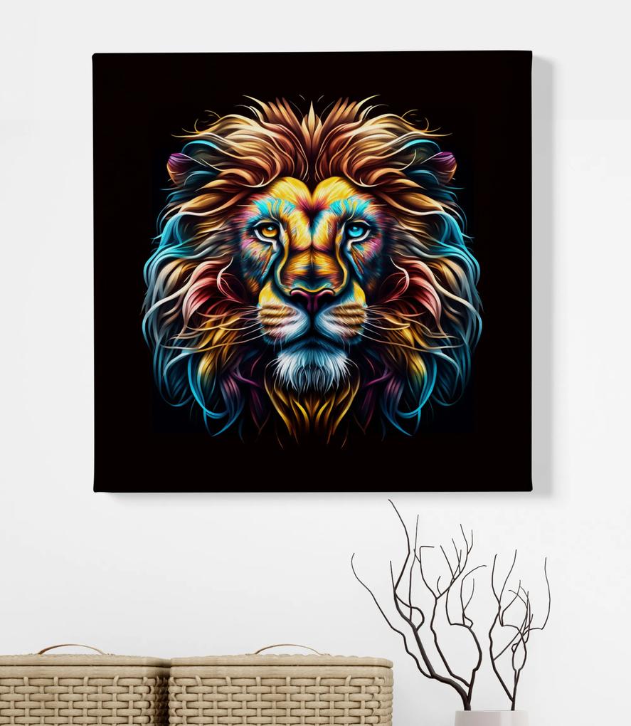 Obraz na plátně - Barevný lev, zlatá záře FeelHappy.cz Velikost obrazu: 60 x 60 cm