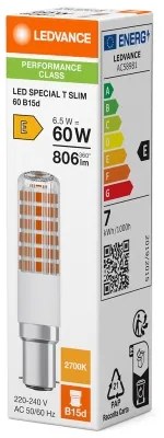 LED žárovka B15d LEDVANCE PERFORMANCE SPECIAL T SLIM 6,5W (60W) teplá bílá (2700K)