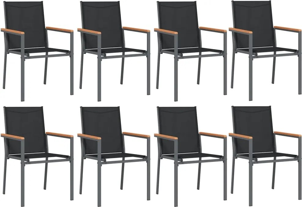 9dílný zahradní jídelní set černý textilen a ocel 3187048