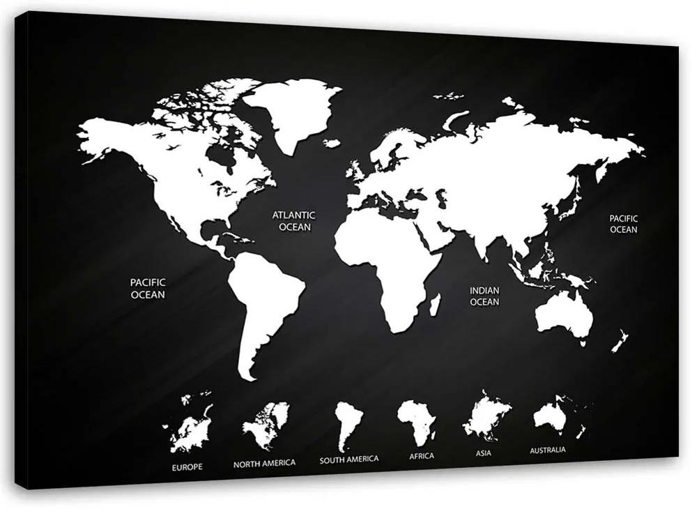 Gario Obraz na plátně Mapa světa a kontinenty Rozměry: 60 x 40 cm