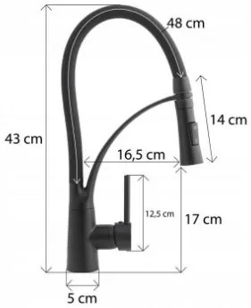Erga Zefir, vysoká dřezová baterie s elastickým ramenem h-430, černá matná, ERG-YKA-BZ.ZEFIR-BLK