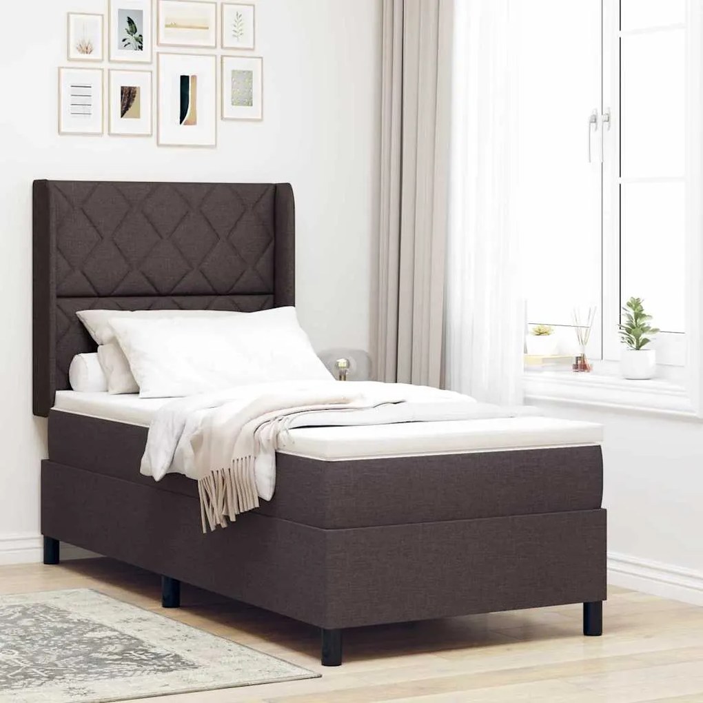 Postel s boxspringem s čelo Tmavě hnědá 200 x 100 cm textil 3341696