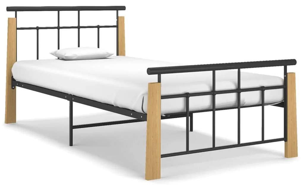Rám postele kov a masivní dubové dřevo 90 x 200 cm 324897