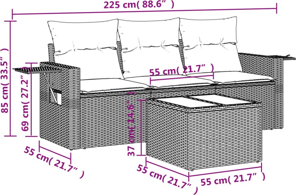 4dílná zahradní sedací souprava s poduškami šedá polyratan 3252207