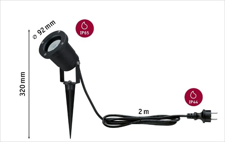 P 98896 AKCE - Outdoor LED svítidlo - zápich do země IP44 3,5W GU10 černá - PAULMANN