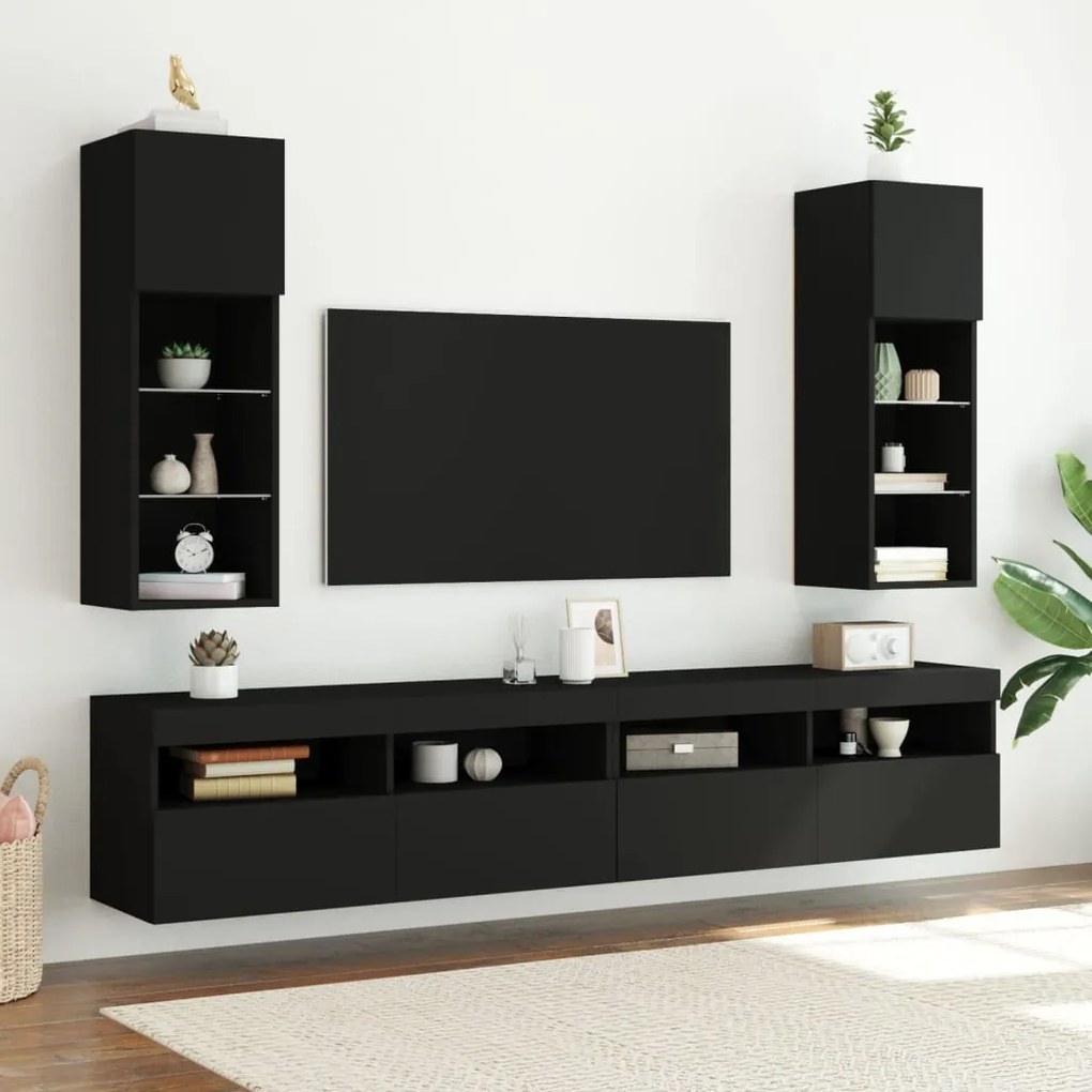 TV skříňky s LED osvětlením 2 ks černé 30,5 x 30 x 90 cm