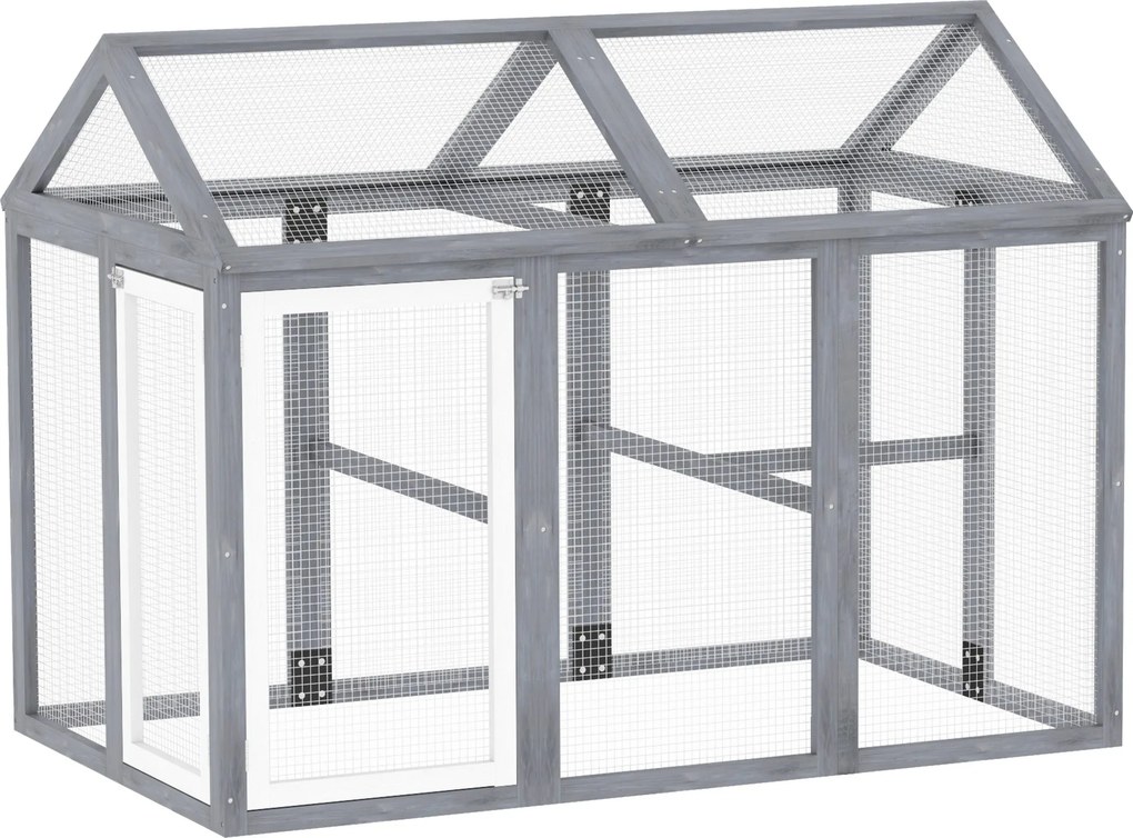 PawHut venkovní výběh pro slepice, 1,18 m² (140 x 88,5 x 106 cm), zamykatelné dveře, masivní smrkový rám, pletivo, pro 1–3 slepice, šedý | Aosom