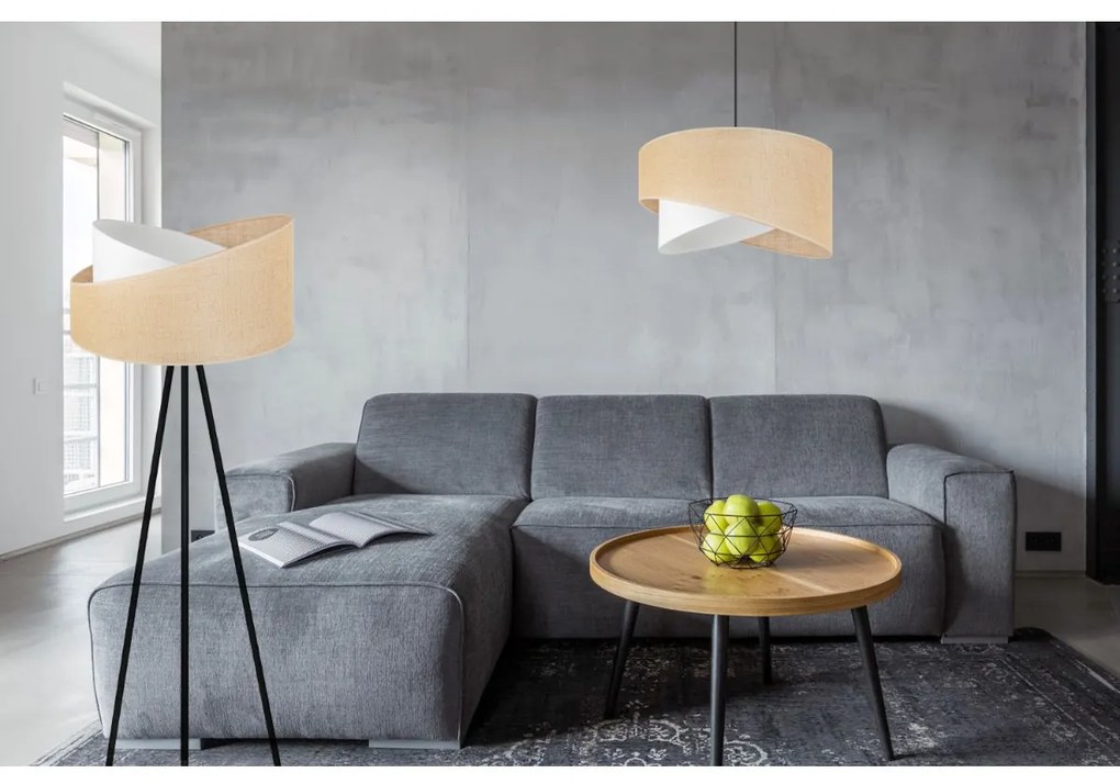 Podlahová lampa JUTA, 1x jutové/bílé textilní stínítko, (výběr ze 2 barev konstrukce), M