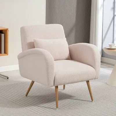 HOMCOM lounge křeslo moderní tygrovaný plyš s odnímatelným bederním polštářem, 77x77x83 cm, béžové