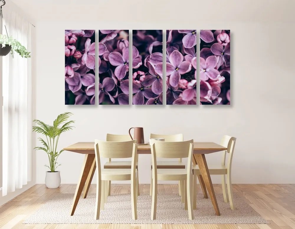 5-dílný obraz fialové květy šeříku - 200x100 cm