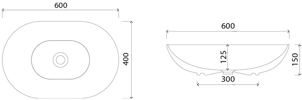 Sapho, BALISONG keramické umyvadlo 60x15x40 cm, na desku, bez přepadu, WH080