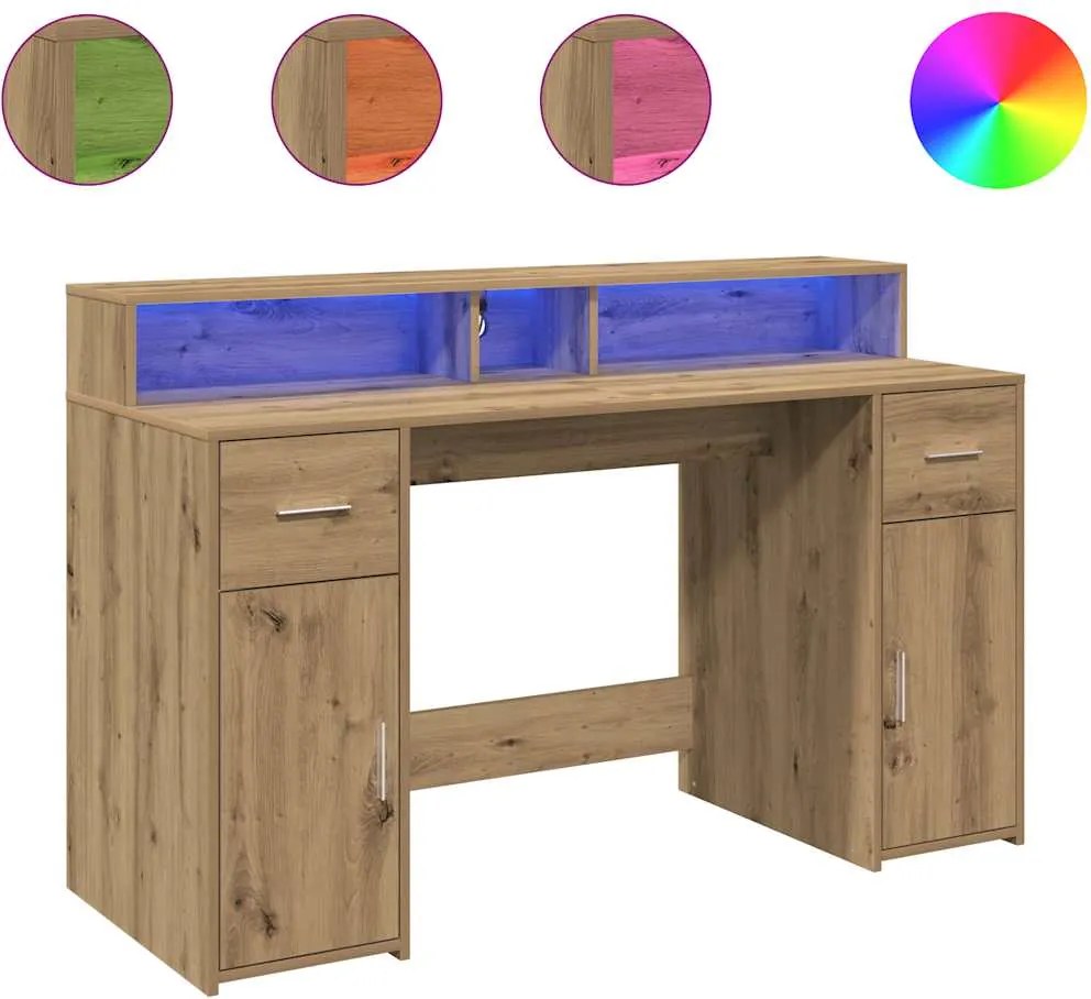 Psací stůl s LED dub artisan 140 x 55 x 91 cm kompozitní dřevo 3309428