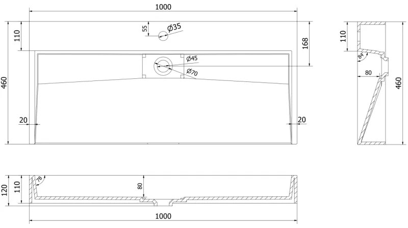 Mexen Ava, umyvadlo na desku z konglomerátu B/O 100 x 46 cm, černá matná, 23011070