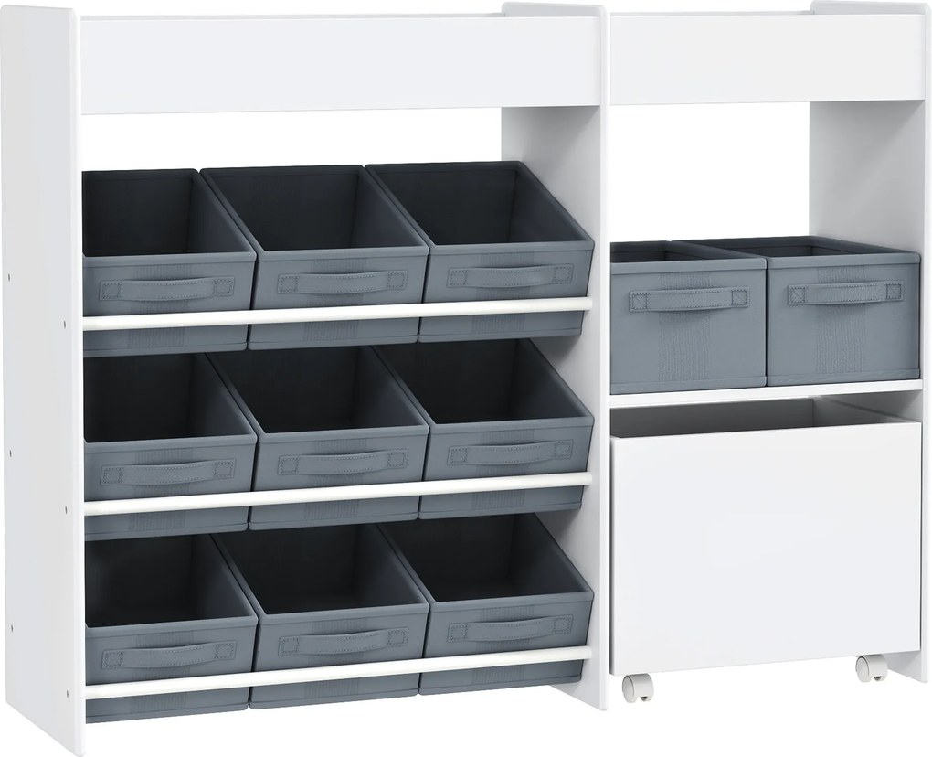 AIYAPLAY Dětský regál na hračky s 11 látkovými boxy, horní přihrádky, 3 samolepky, dětský regál s přihrádkami do dětského pokoje, mateřské školy, 105…