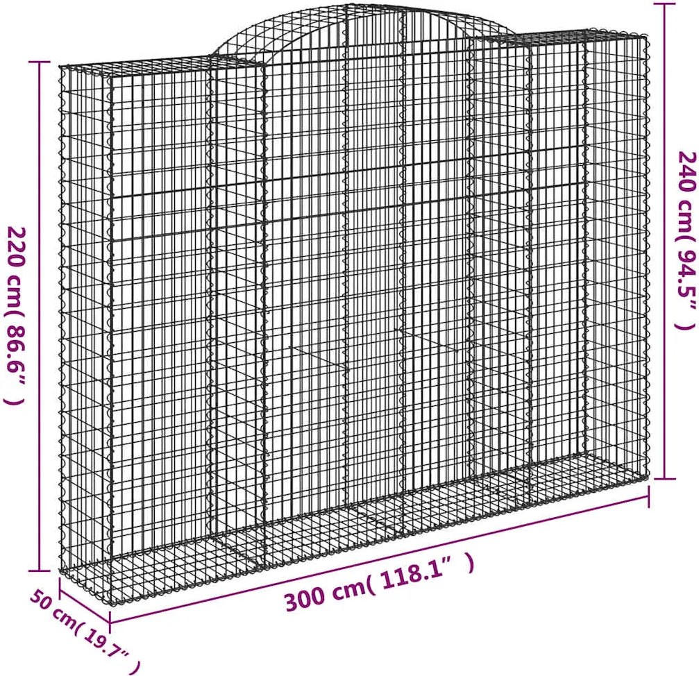 Klenuté gabionové koše 4 ks 300x50x220/240cm pozinkované železo 3146811