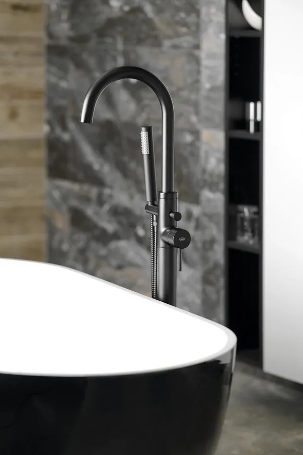 Aqualine Sapho, CETO vanová baterie s připojením do podlahy, 1175 mm, černá matná, BV357B