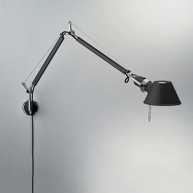 Artemide 25TOL Tolomeo Mini Parete, černá nástěnná lampa s vypínačem, 1x10W LED E27, 68+54cm