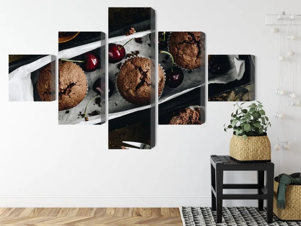 Vícedílný obraz Muffiny S Třešněmi Nedostatek Nedostatek Přírodní plátno 200x120