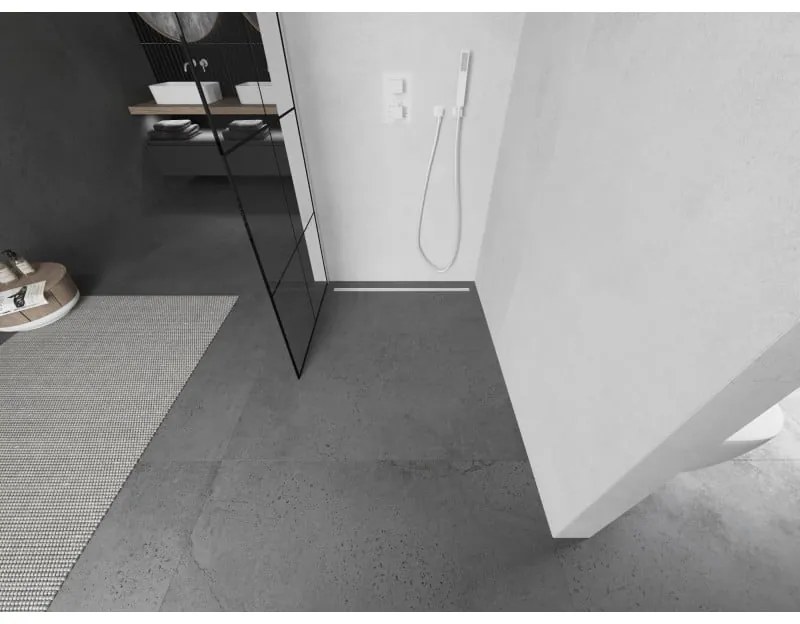 Mexen Kioto L, sprchová zástěna Walk-In 70 x 200 cm, 8mm čiré sklo černý vzor, bílý profil, 800-070-103-20-77