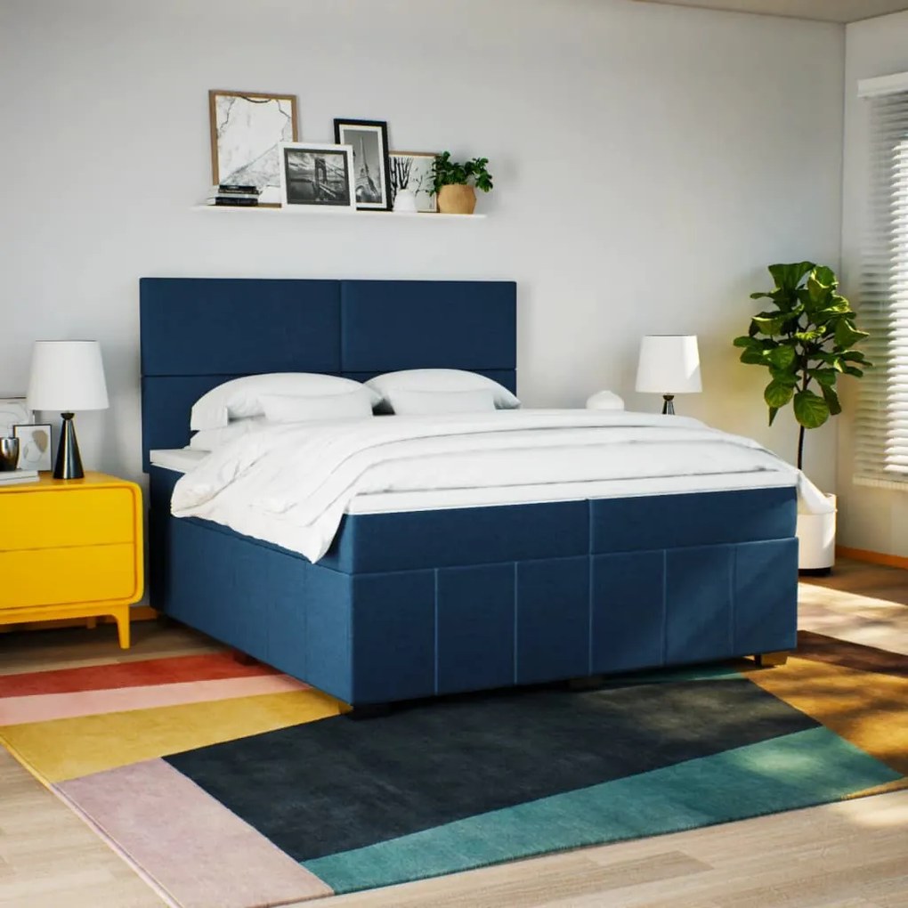 Box spring postel s matrací modrá 200x200 cm textil 3291774