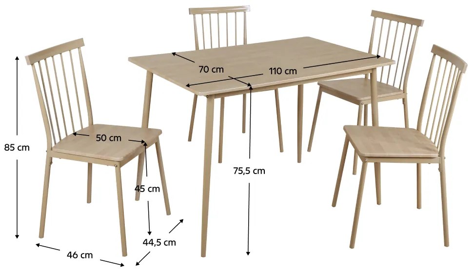 Kondela Jídelní set 1+4, přírodní/vzor buk, SENDO