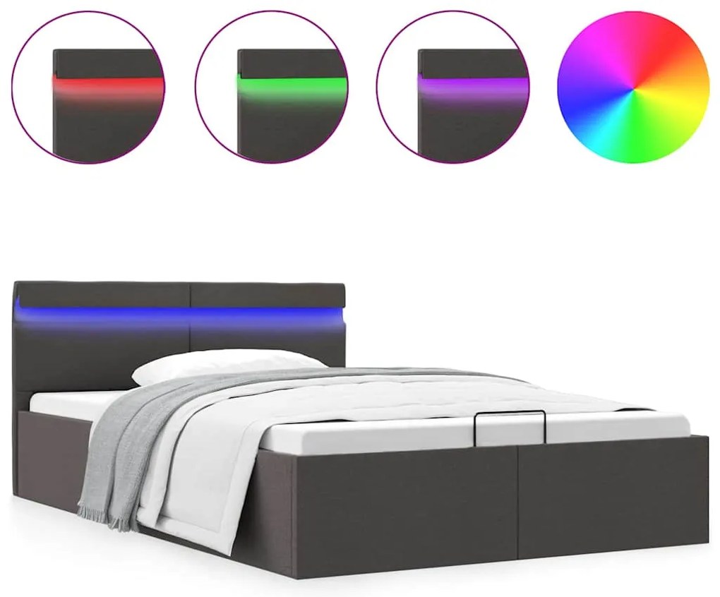 Rám postele s úložným prostorem LED tmavě šedý textil 140x200cm 285603
