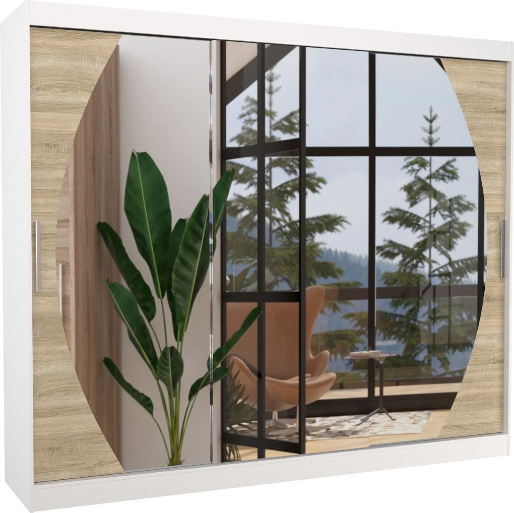 ADRK Furniture Skříň s posuvnými dveřmi a zrcadlem CAMBE 250 ADRK-SW-CAM-WS-250