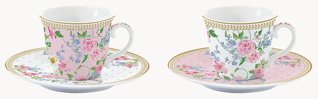 Sada porcelánových šálků na kávu's podšálky Garden Joy, 4 díly