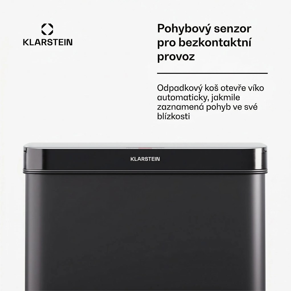 Klarstein Touchless, senzorový odpadkový koš, 60 l, z nerezavějící oceli, Soft-Close zavírání, napájen baterií, LED displej, časovač