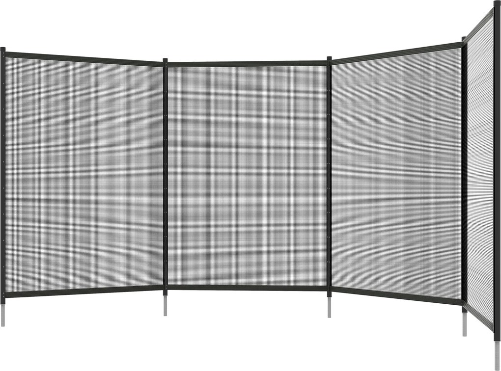 Outsunny Zahradní plot do jezírka, 365 x 126 cm, sada 4 dekorativních plotů kolem bazénu s možností nožního opření pro terasu, balkon, síťovaný, černý