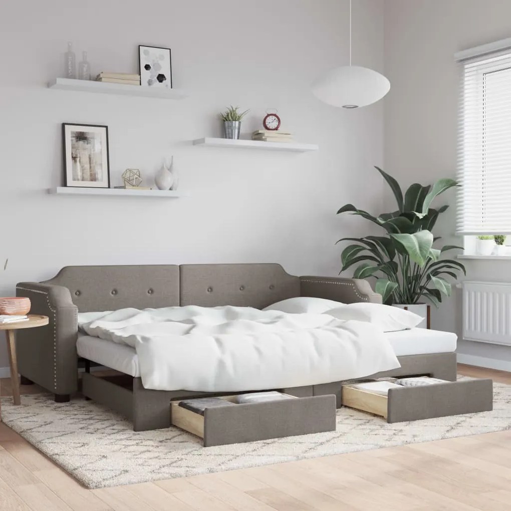 Válenda s přistýlkou a zásuvkami taupe 90 x 200 cm textil 3197673