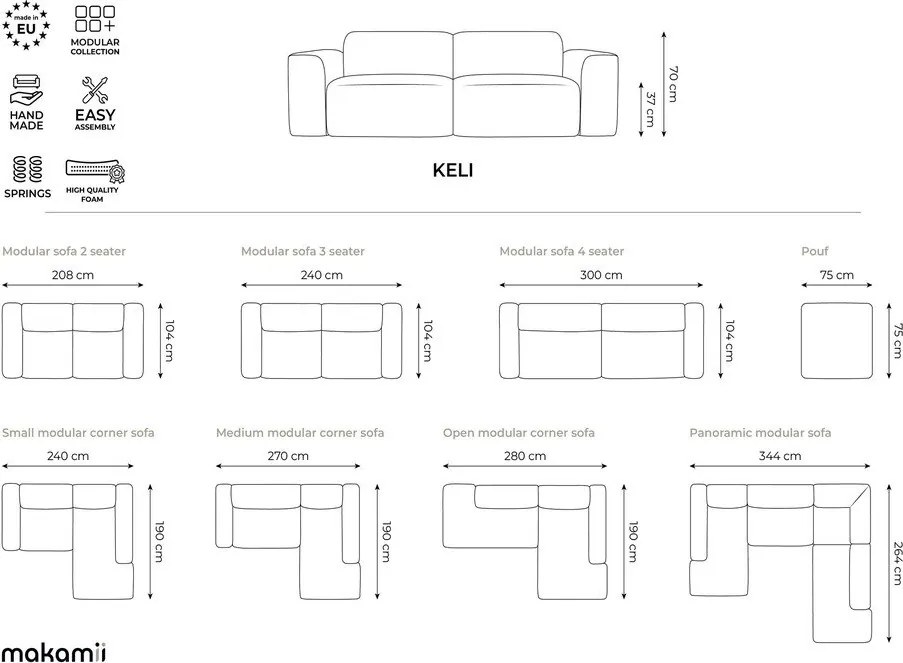 Rohová pohovka v terakotové barvě (levý roh/s lenoškou) Keli – Makamii