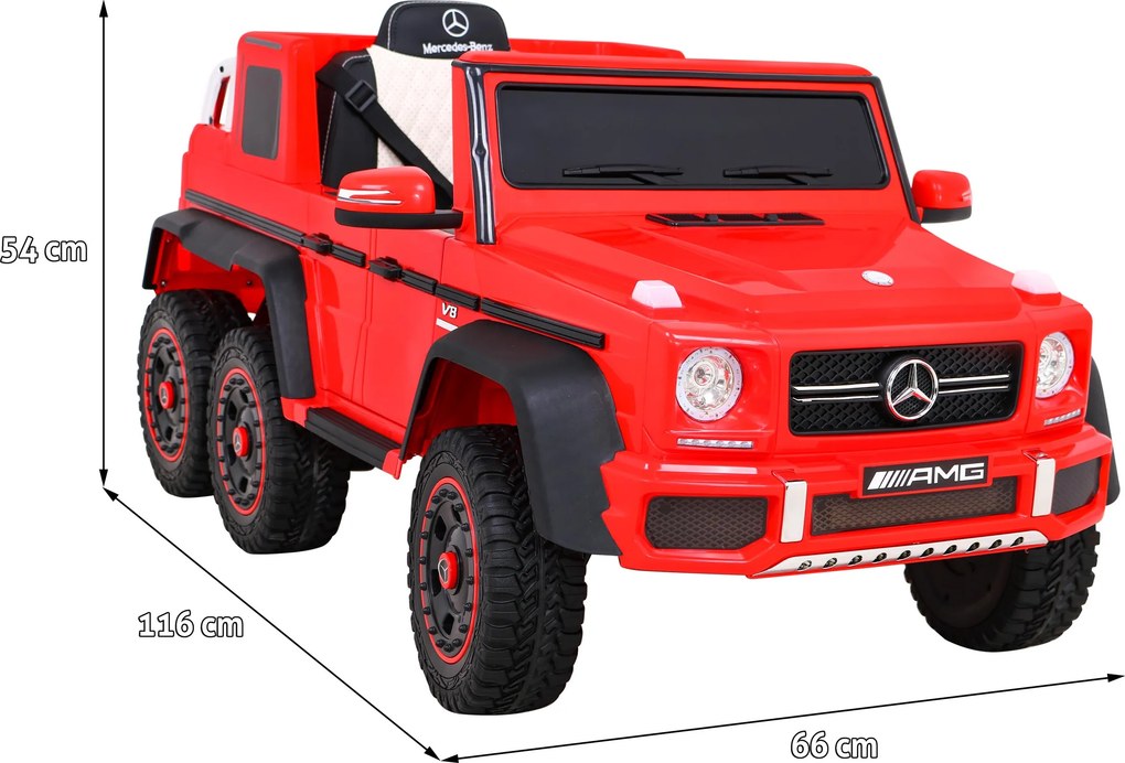 Ramiz Mercedes G63 AMG elektrické autíčko pro děti červené + dálkové ovládání + 6 EVA kol + pomalý start + MP3 + LED